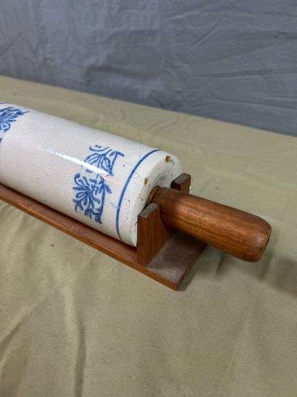 Decorated Stoneware Rolling Pin w/ Rest - Auction Ohio