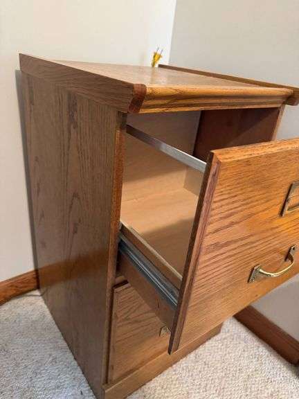 Two-Drawer Oak File Cabinet with Brass Hardware - Auction Ohio
