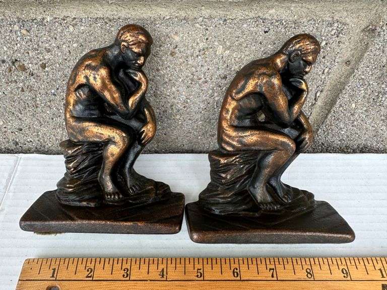 Antique Rodin's The Thinker Sculpture Bronzed Cast Iron Bookends ...