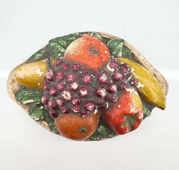 Painted Chalkware Fruit Basket - Auction Ohio