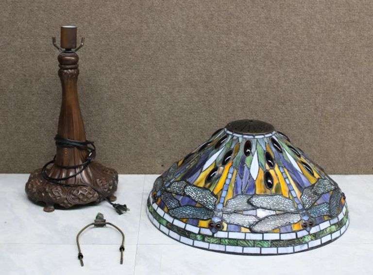 Stained Glass Dragonfly Lamp Shade Lamp Base - Auction Ohio