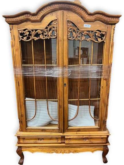 CARVED DISPLAY CABINET WITH GLASS DOORS. - Auction Ohio