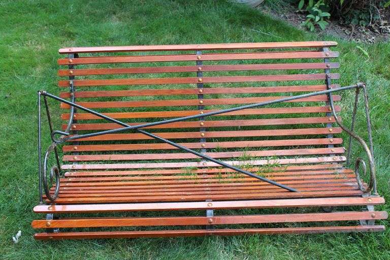 Wood and Metal Slatted Outdoor Swing Bench Frame - Auction Ohio