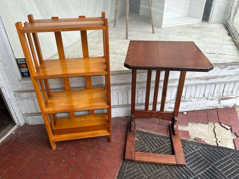 Wood Bookcase & Chair-side Work Table - Auction Ohio