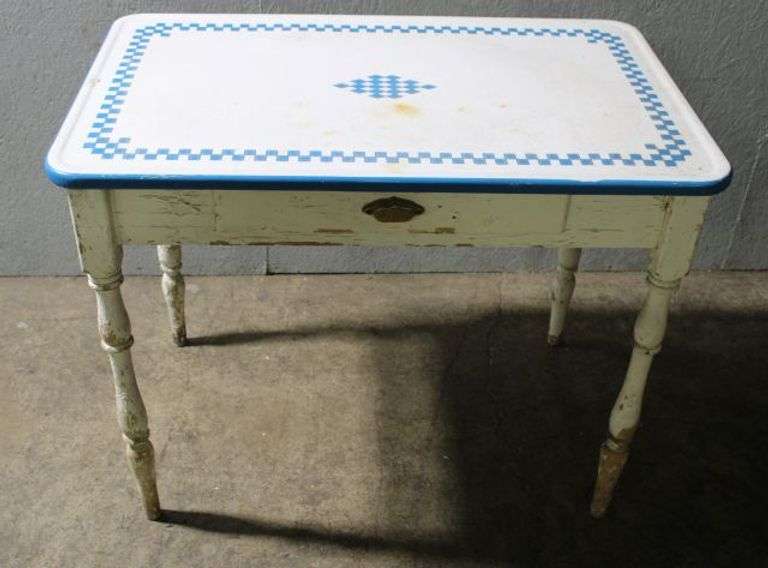 Porcelain Top Farm Table with Drawer - Auction Ohio