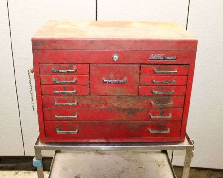 Mac Tools Red Metal Toolbox on Stainless Steel Lakeside Rolling Cart ...