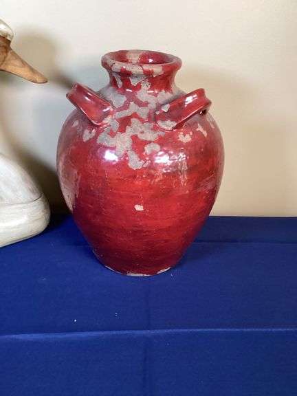 Distressed Swan Décor and Red Glazed Pottery Jar - Auction Ohio