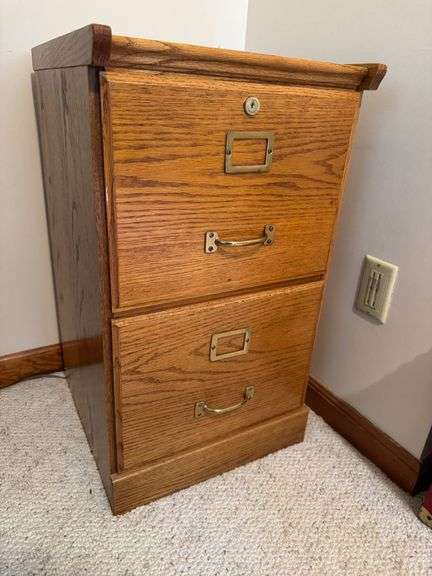 Two-Drawer Oak File Cabinet with Brass Hardware - Auction Ohio