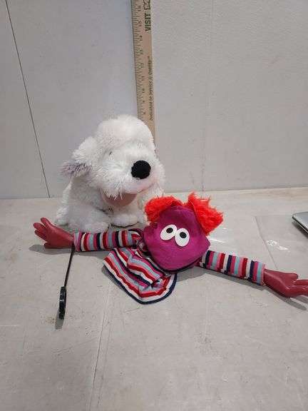 2 Puppets, Talking Dog, Purple Needs Eyes Reattached - Auction Ohio