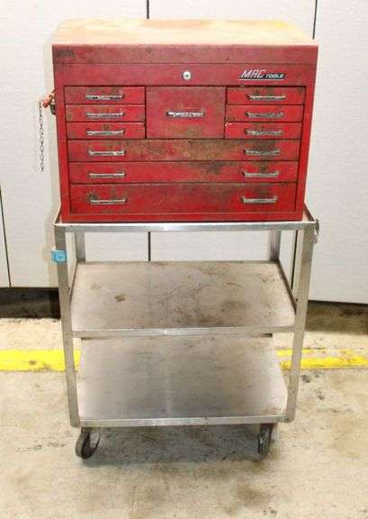 Mac Tools Red Metal Toolbox on Stainless Steel Lakeside Rolling Cart ...
