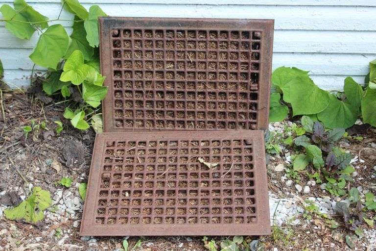Vintage Cast Iron Floor Grates with Grid Pattern - Auction Ohio