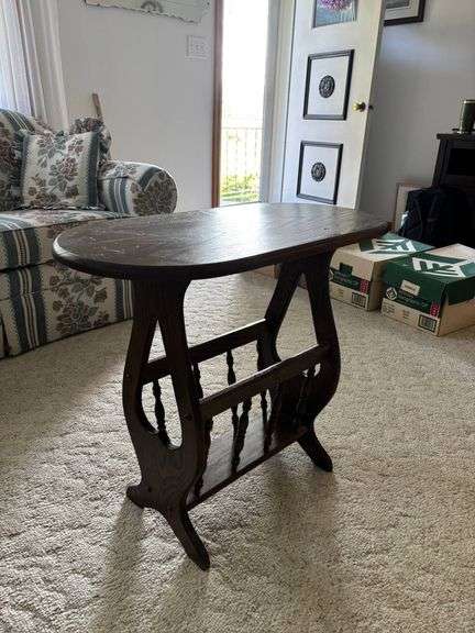 Dark Wood Side Table with Spindle Detail and Lower Shelf - Auction Ohio
