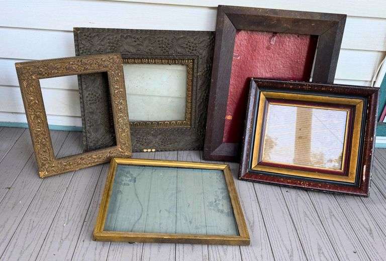 Antique and Vintage Five Vintage Wooden and Decorated Picture Frames ...