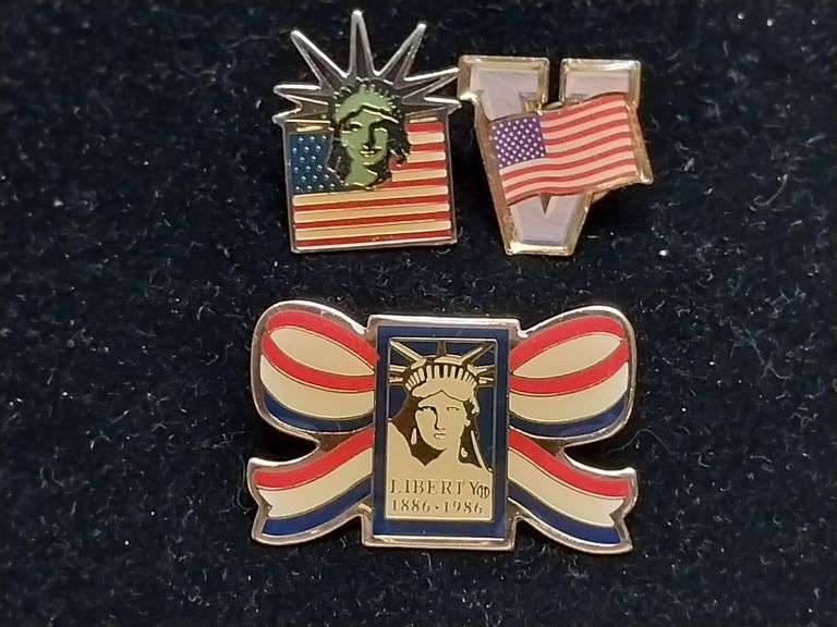 Trio of Patriotic Pins – Liberty & American Flag Themes - Auction Ohio