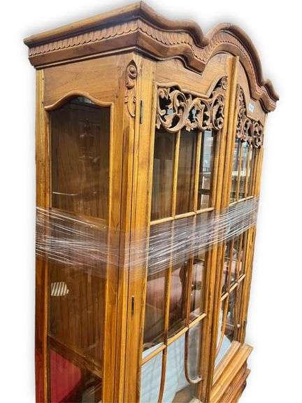 CARVED DISPLAY CABINET WITH GLASS DOORS. - Auction Ohio