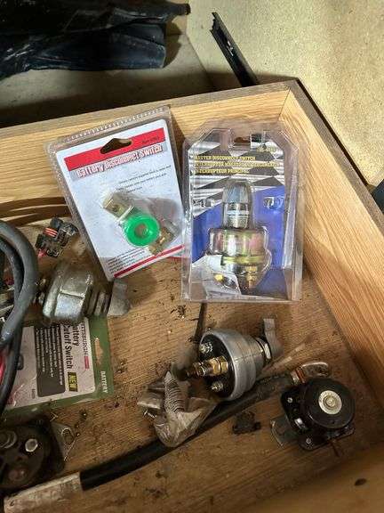 Drawer of electrical parts, battery cables, switches, and terminals ...