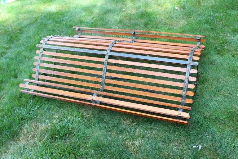 Wood and Metal Slatted Outdoor Swing Bench Frame - Auction Ohio