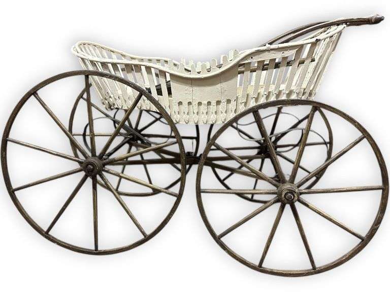WHITE WOOD AND METAL WHEELED CARRIAGE. - Auction Ohio