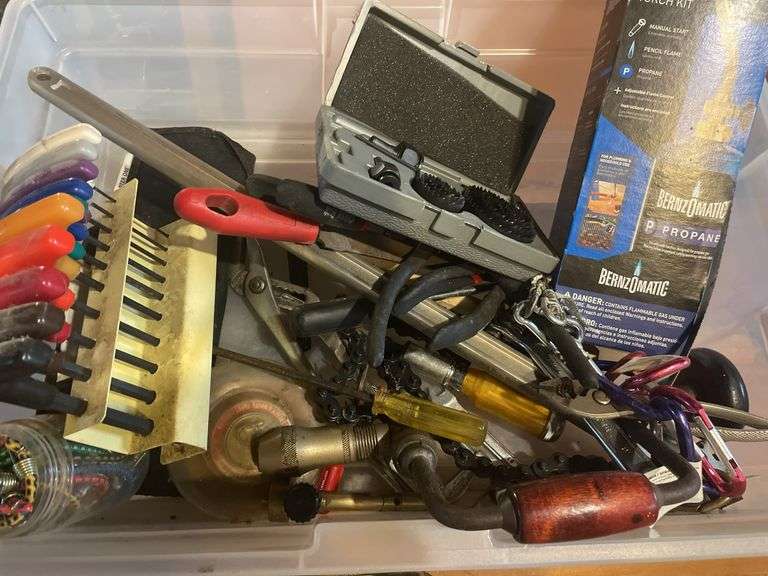 Tub of Tools, T-handle Hex Wrenches, Propane Torch, Brace & Bit ...