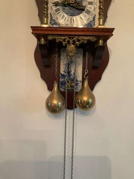 Dutch Atlas Delft Wall Clock with Pear Shaped Weights - Auction Ohio