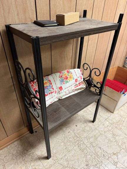Two-Tier Black Metal Shelf with Curved Side Accents - Auction Ohio
