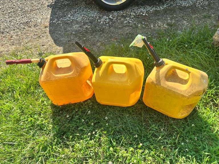 3) Yellow Diesel Fuel Cans with Spouts - Auction Ohio