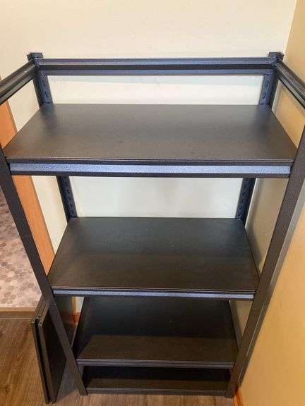 Dark brown coated metal shelving unit - Auction Ohio