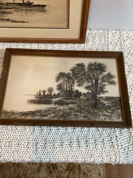 Three Framed Sepia-Tone Landscape Prints with Trees and Water - Auction ...