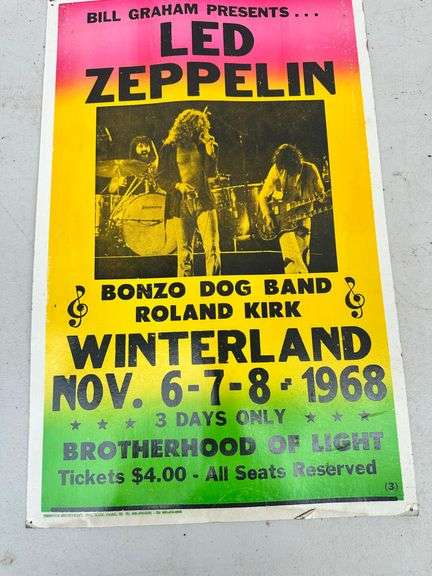 Led Zeppelin 1968 Winterland Concert Reproduction Poster - Auction Ohio