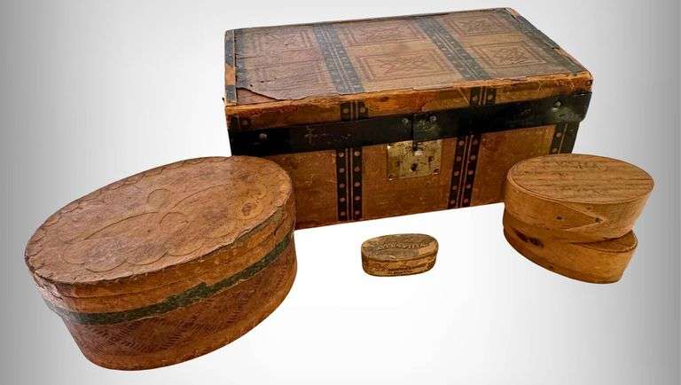 Five Primitive Boxes Including Bentwood Boxes, Wallpaper Boxes AND ...