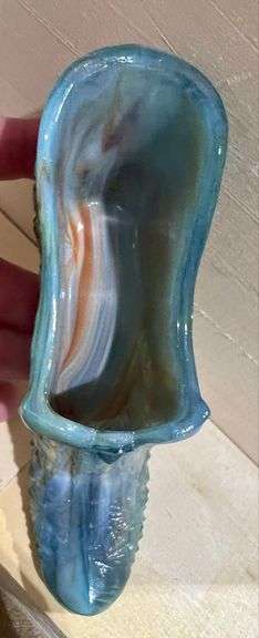 Slag Glass Slipper with Front Bow by Boyd - Auction Ohio