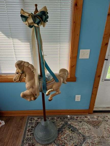 Vintage Carousel Horse 63" Tall Ceramic Horse/Base & Wood Pole ...