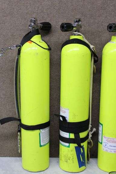 Four Yellow Scuba Cylinders with Pressure Gauge and Hose - Auction Ohio