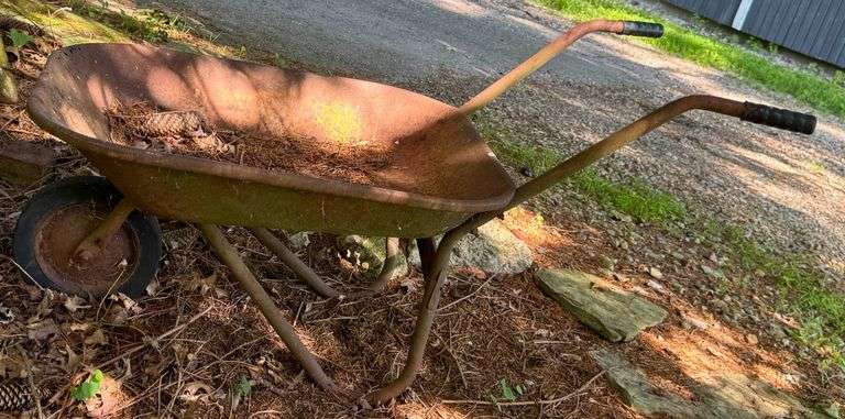 Rustic Metal Wheelbarrow with Solid Rubber Tire and Wooden Handles ...
