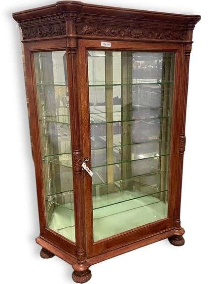 CARVED DISPLAY CABINET WITH GLASS PANELS. - Auction Ohio