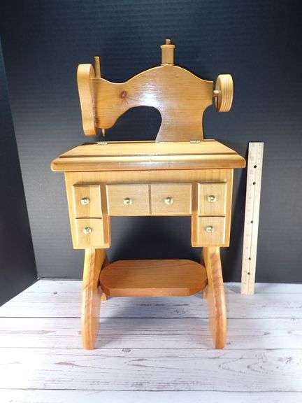 18" Hand Crafted Wood Sewing Machine Storage Box - Auction Ohio