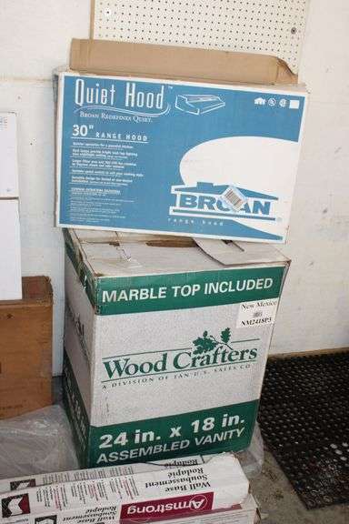 Wood Crafters Vanity, Hood Fan & Armstrong Wall Base - Auction Ohio