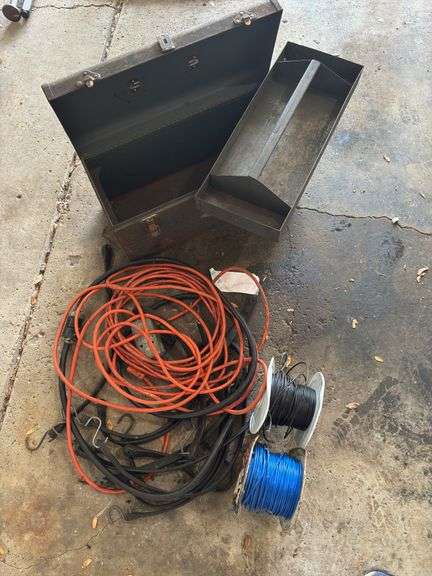 Wire Spools, Extension Cord, Bungee Straps and Metal Craftsman Toolbox ...