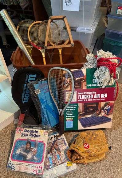 Sports and Recreation Equipment Including Rackets, Air Bed, and ...