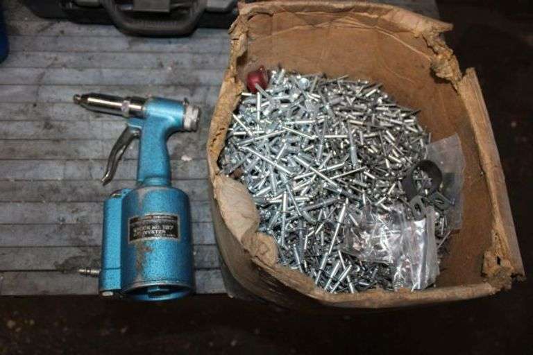 General Pneumatic Stock No. 167 Air Riveter with Box of Pop Rivets ...