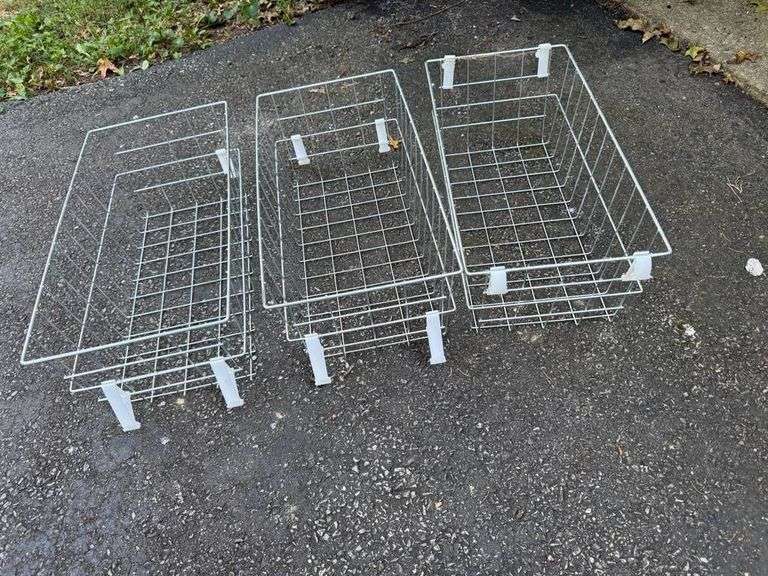 Three White Wire Storage Baskets with Plastic Feet - Auction Ohio