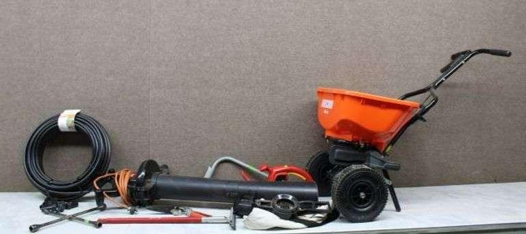 Various Lawn and Garden Tools Featuring Echo RB-60 Spreader, Toro Rake ...