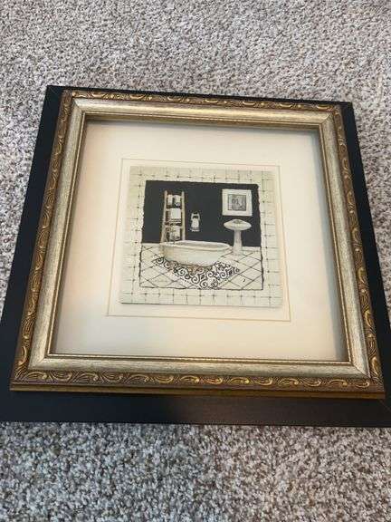 Framed Print of a Bathroom Scene with Gold Embellished Frame - Auction Ohio