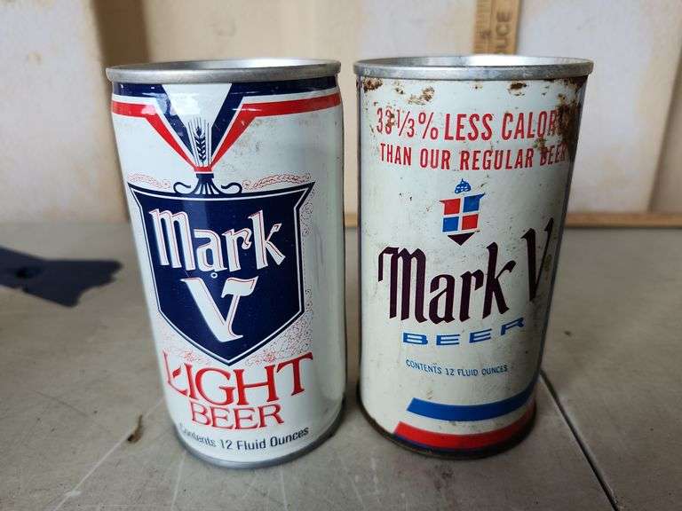 2 Vintage Empty 12 oz. Beer Cans Mark V & Mark V Light - Auction Ohio