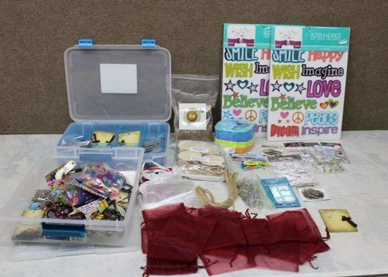 Craft Supplies Including Beads, Wood Cutouts, Stickers, and Storage ...