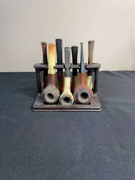 Vintage Estate Tobacco Pipe Collection with Two Wooden Racks - Auction Ohio