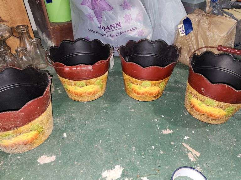 Four Metal Fall Decor Buckets 7''X9'' - Auction Ohio