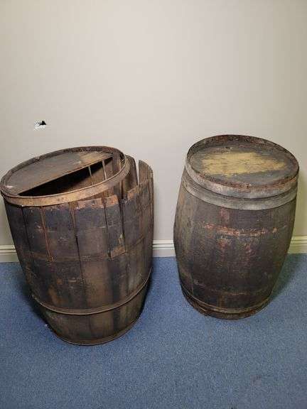 Pair of Antique Wooden Barrels – Rustic Primitive Storage / Display ...