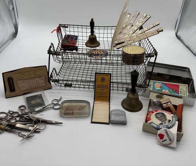 Vintage and Collectible Items Including Calendar, Scissors, Bell ...