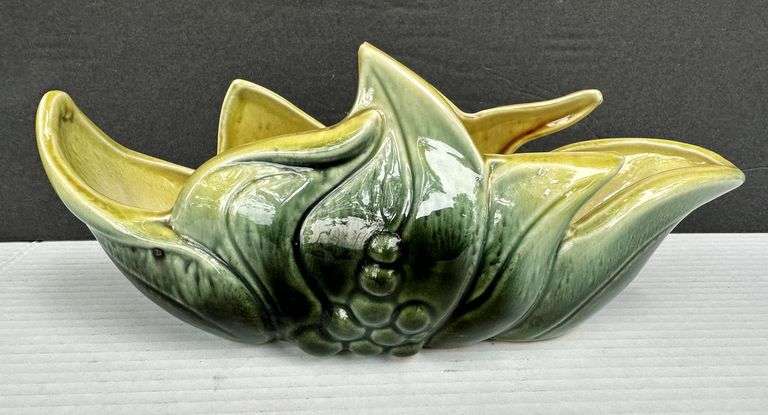 Mid Century Hull Pottery Leaf Berry Flower Console Planter - Auction Ohio